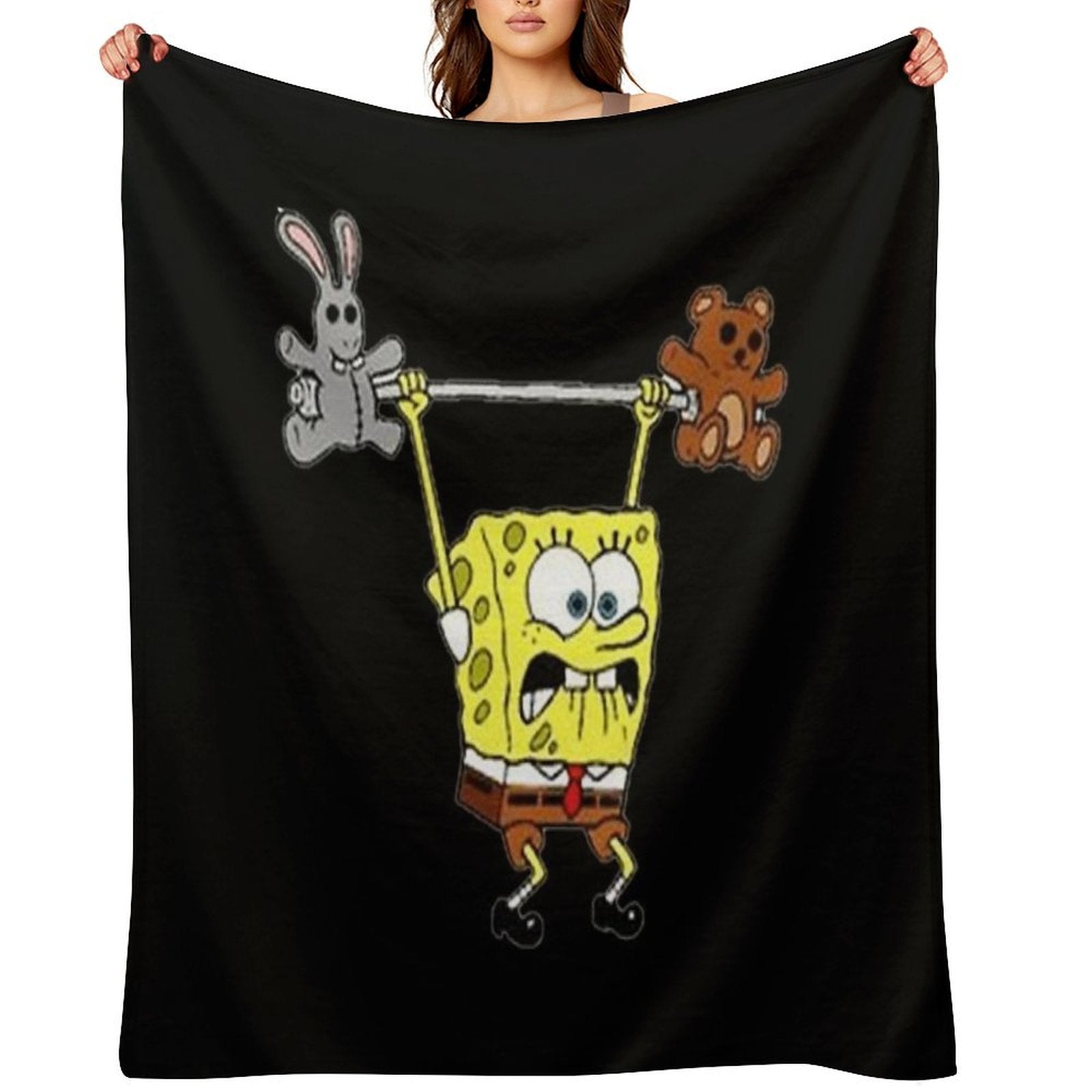Spongebob Lifting Weights Classic . Compact Throw Blanket – HYYCCUE